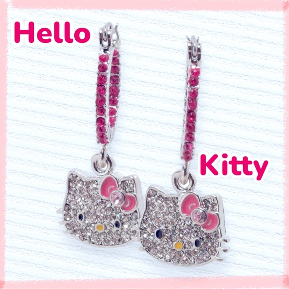 Hello Kitty | Jewelry | Hello Kitty Bling Deep Pink Hoop Drop Earrings ...